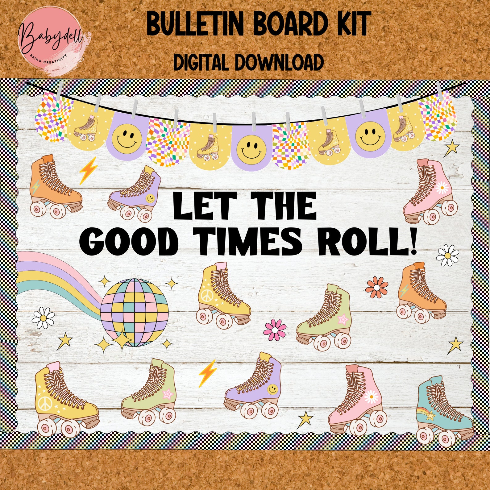 Retro Roller Skate Bulletin Board Kit: Groovy Disco Decor (printable ...