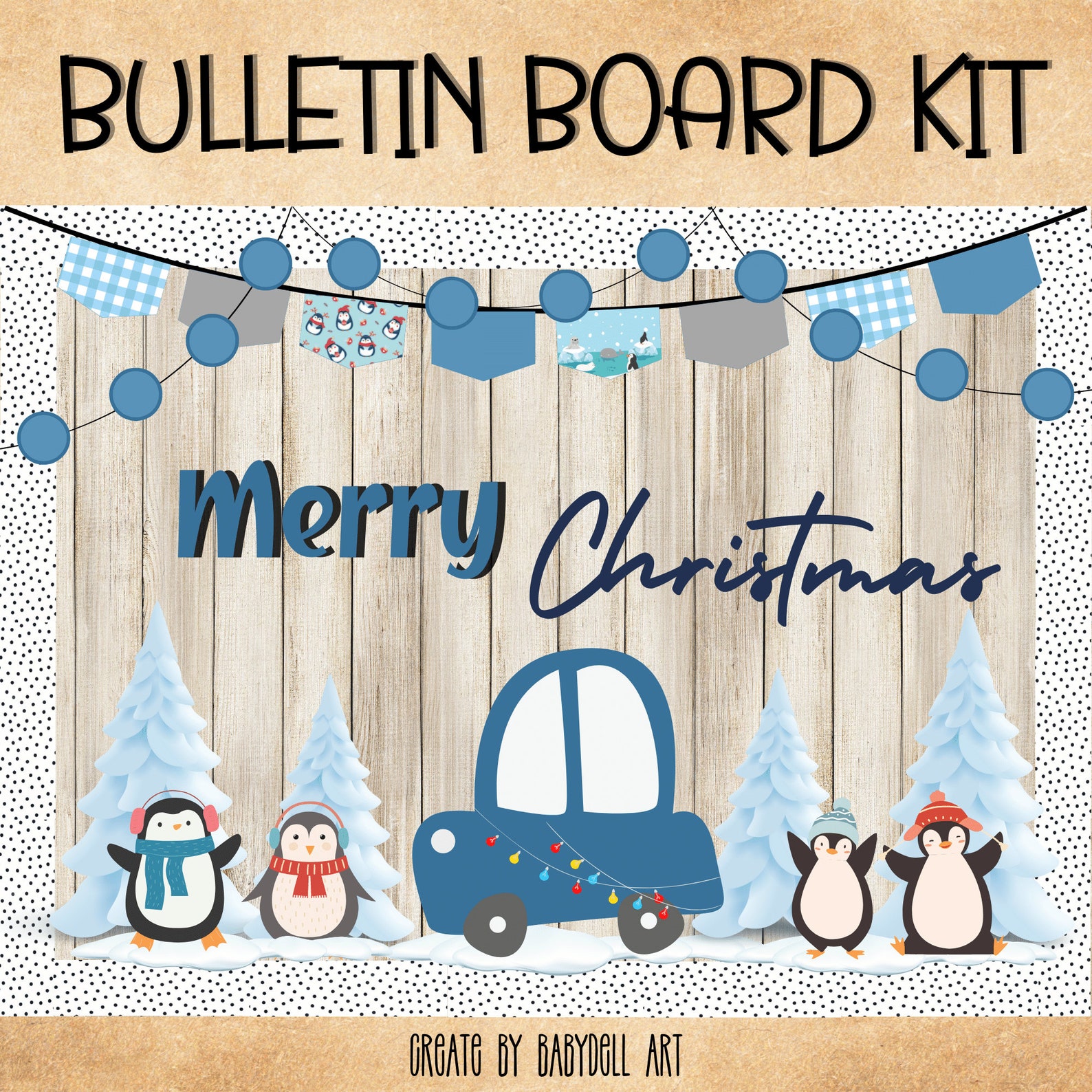 Merry Christmas Winter Bulletin Board Door Decor Happy Holiday or ...