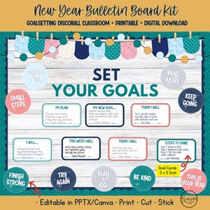 Editable New Year Goal Setting Bulletin Board Kit for a Groovy ...