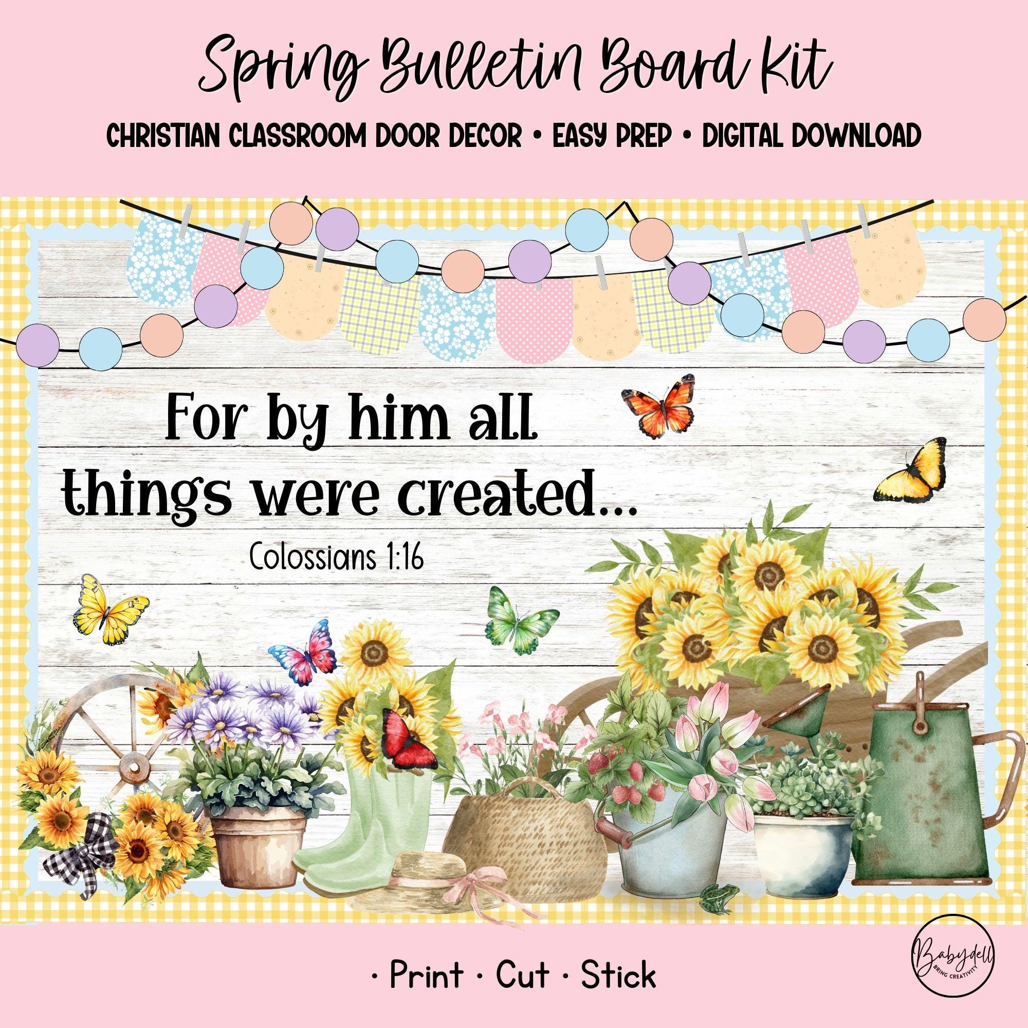 Christian Spring Bulletin Board Kit Sunflower Bible Verse Decor ...
