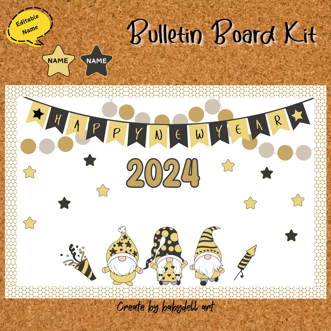 Happy New Year Bulletin Board Door Decor Gnome January Bulletin Board ...