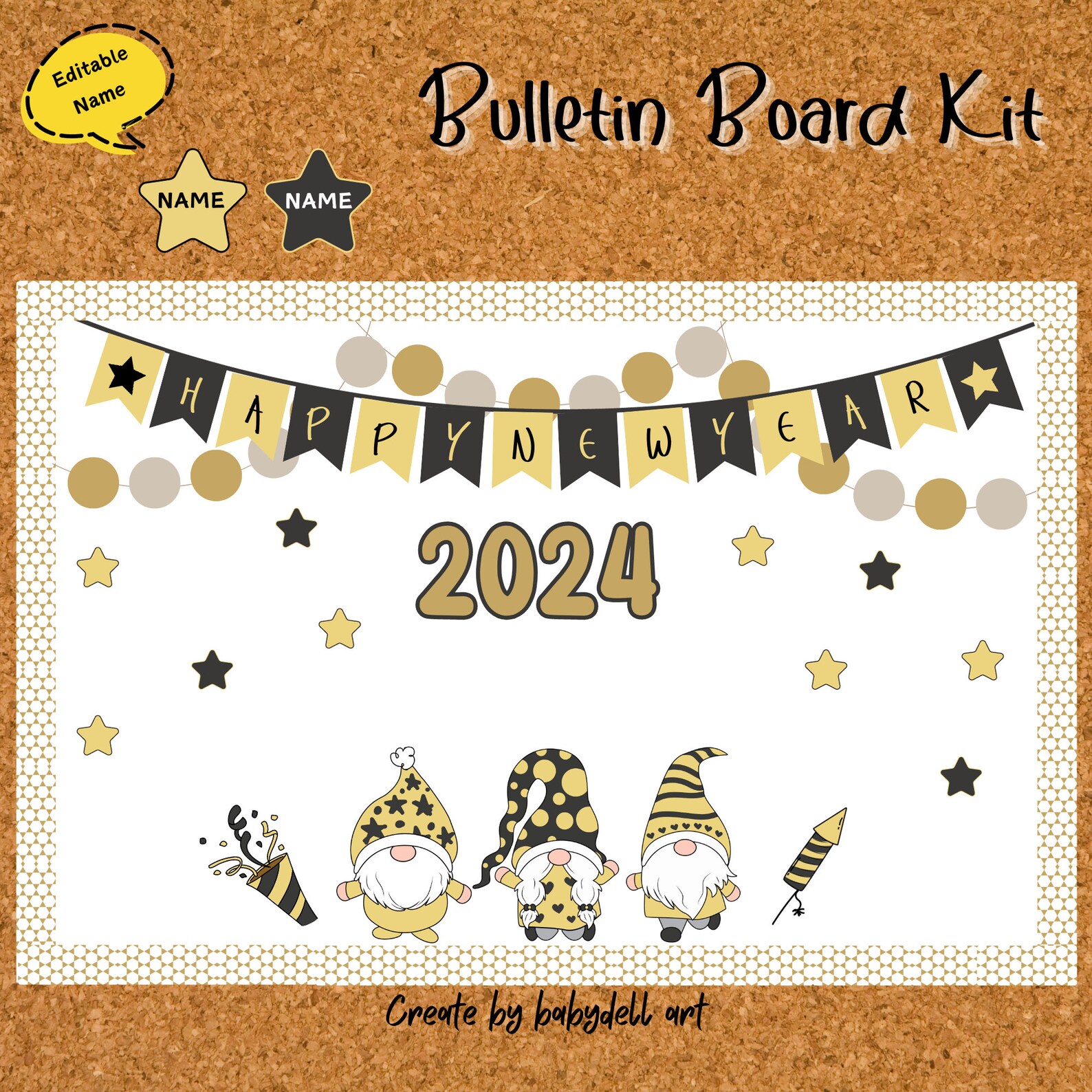 Happy New Year Bulletin Board Door Decor Gnome January Bulletin Board ...