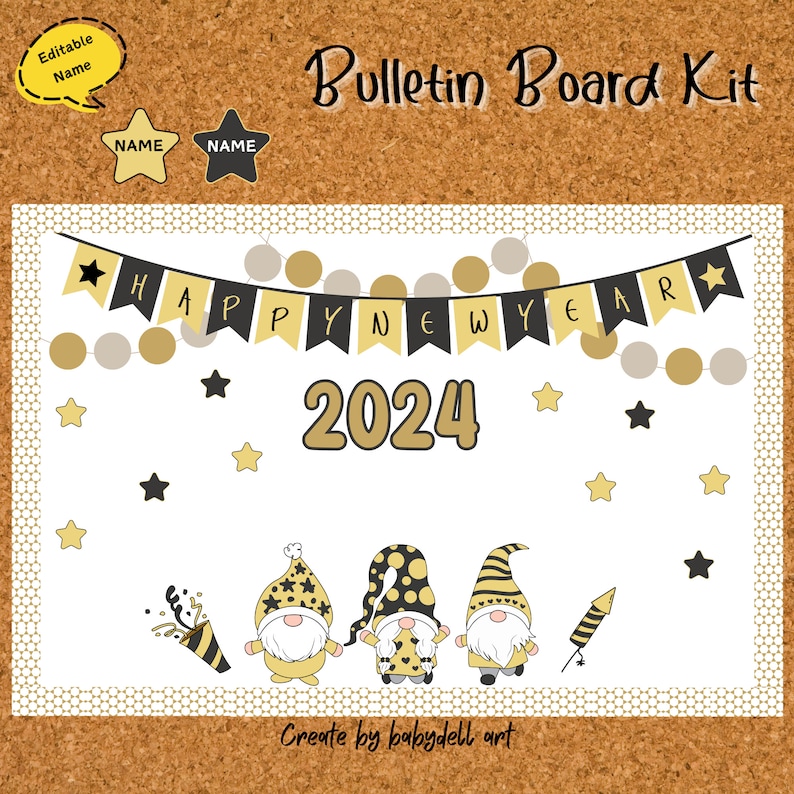 Happy New Year Bulletin Board Door Decor Gnome January Bulletin Board ...