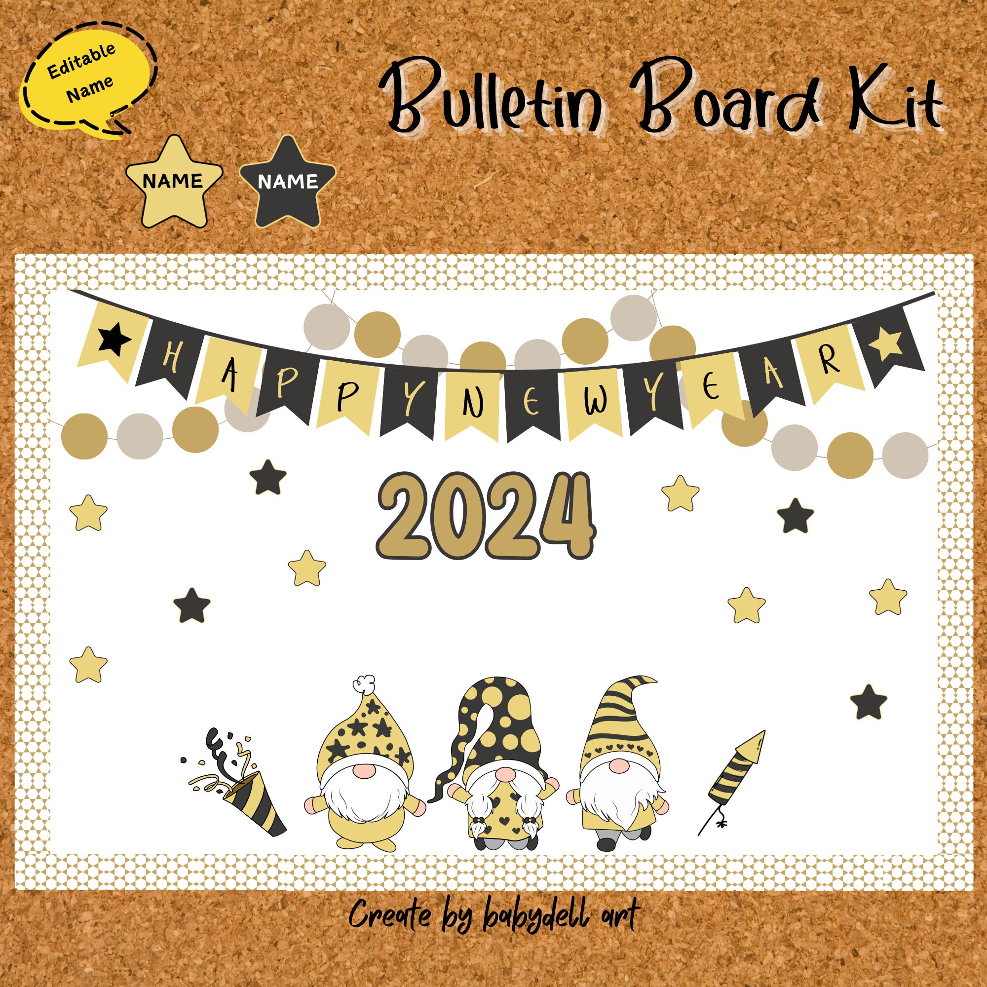 Happy New Year Bulletin Board Door Decor Gnome January Bulletin Board ...
