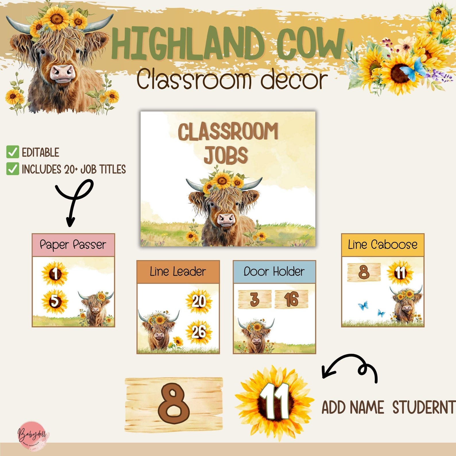 Highland Cow Classroom Decor Bundle Modern Farmhouse Theme Editable ...
