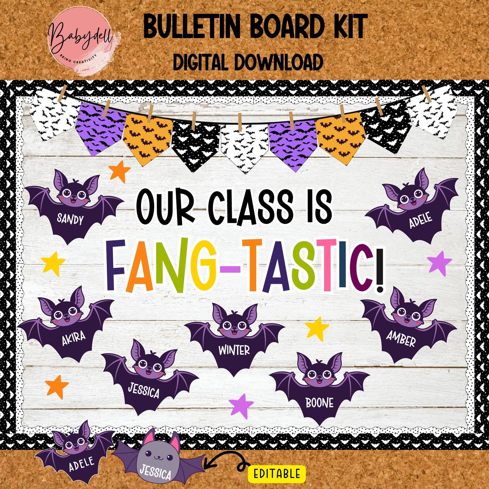 Bat Halloween Bulletin Board Kit: Editable Classroom Decor (digital ...