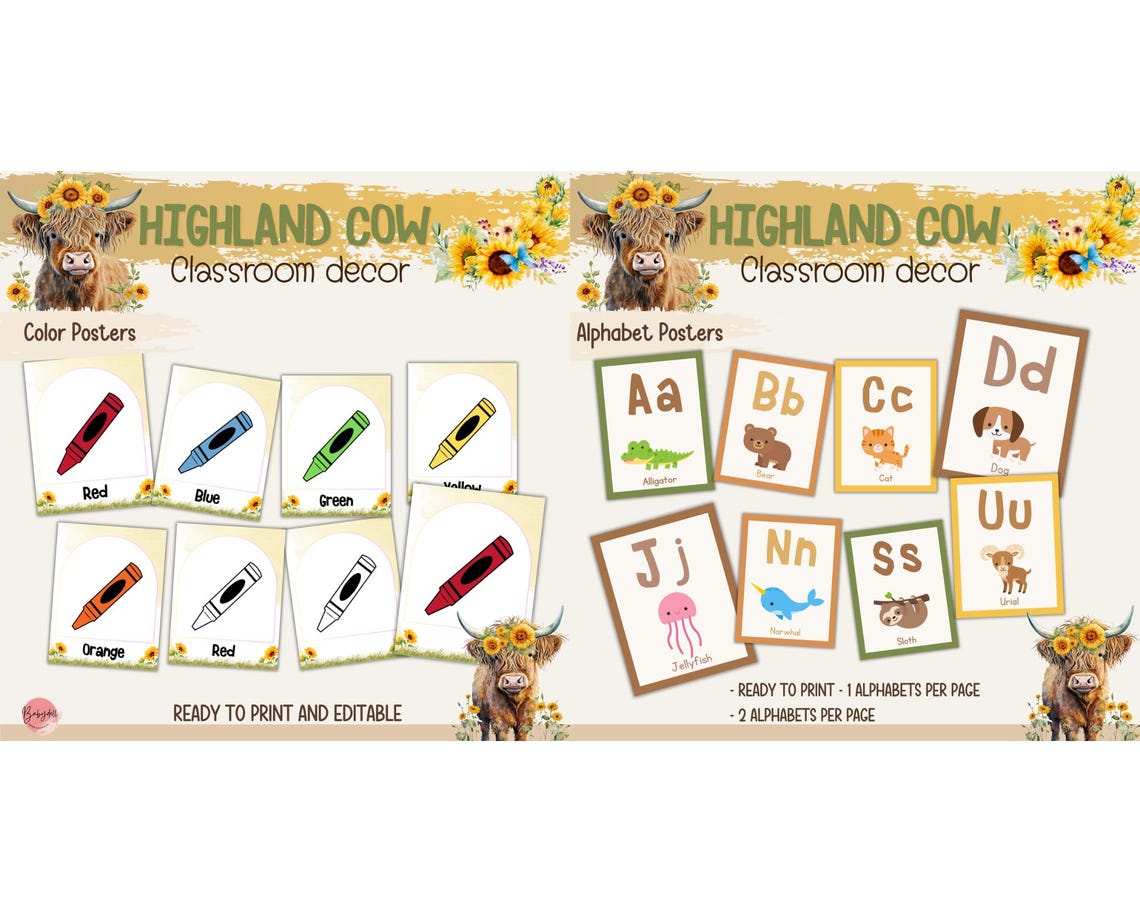 Highland Cow Classroom Decor Bundle: Modern Farmhouse Theme (digital ...