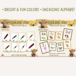 Highland Cow Classroom Decor Bundle Modern Farmhouse Theme Editable ...