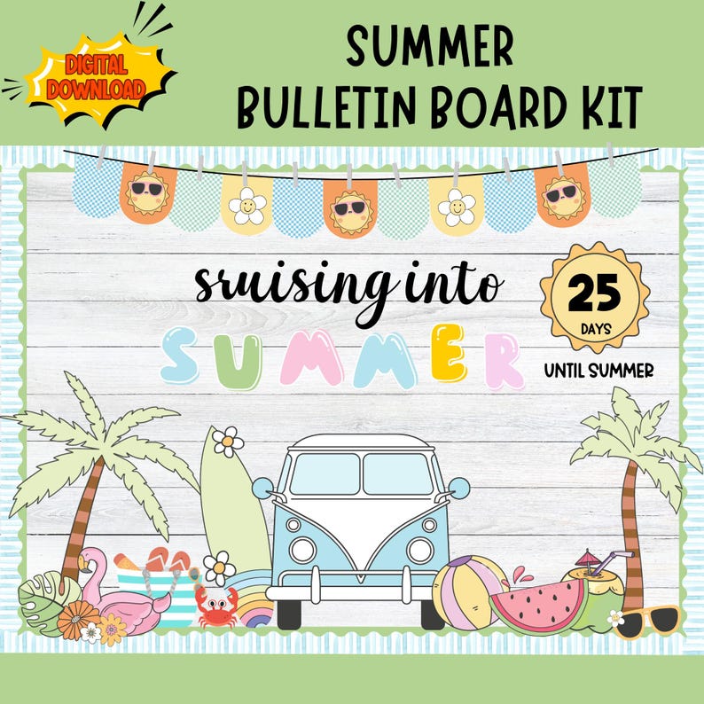 Groovy Summer Bulletin Board Kit: Retro Classroom Decor (digital ...