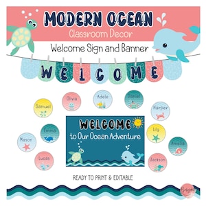 Modern Ocean Classroom Decor Bundle: Coastal Theme, Editable Posters ...