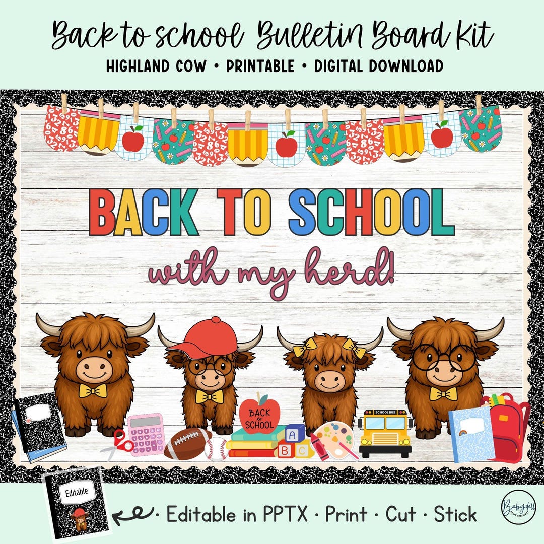Highland Cow Back to School Bulletin Board Kit Farm Classroom Door ...