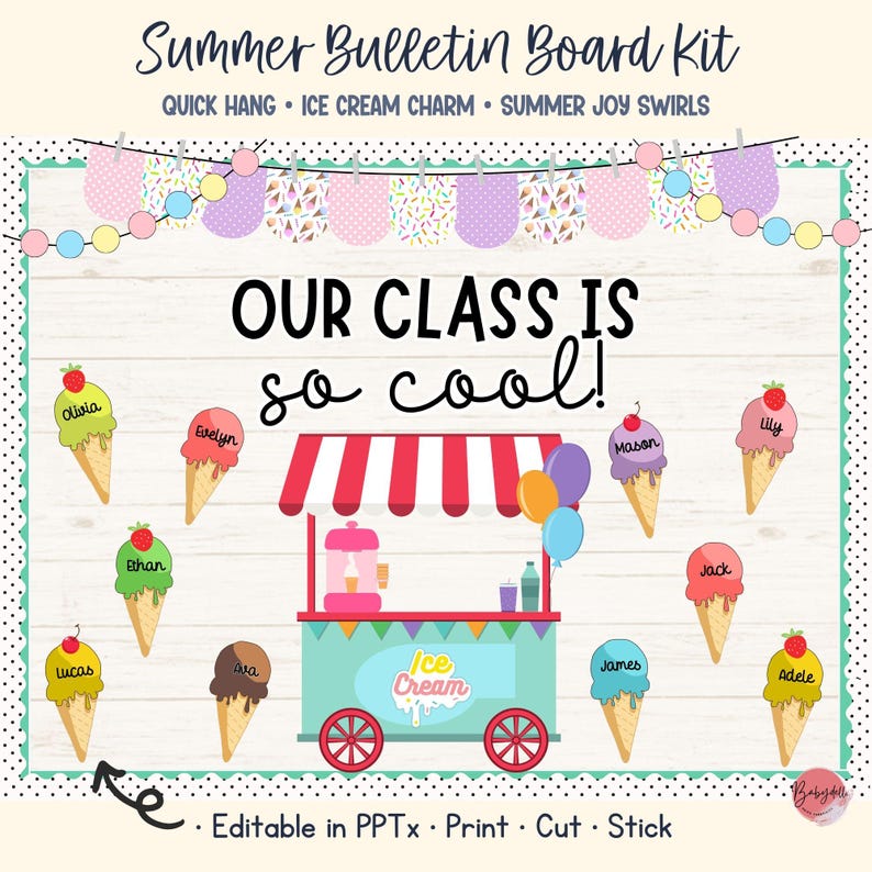 Ice Cream Bulletin Board Kit Summer Classroom Decor Editable Printable ...