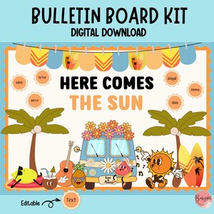 Here Comes the Sun Bulletin Board Kit, Groovy Classroom Decor, Sunshine ...