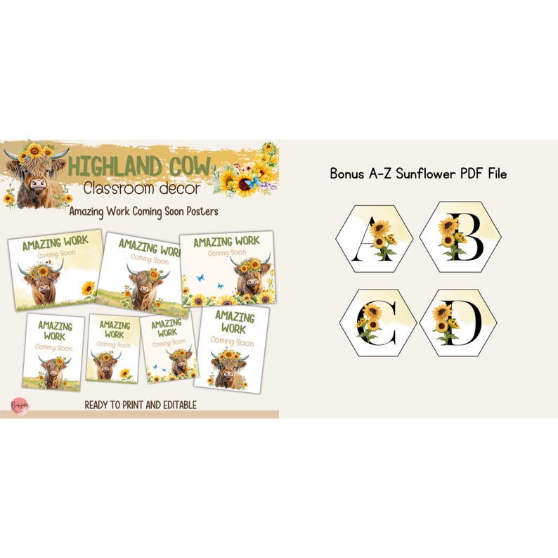 Highland Cow Classroom Decor Bundle Modern Farmhouse Theme Editable ...