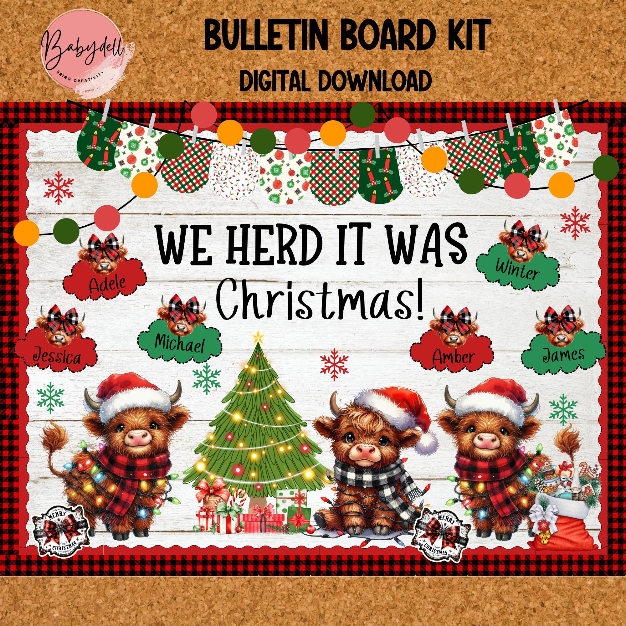Christmas Bulletin Board | Highland Cow Merry Christmas Door Decor ...