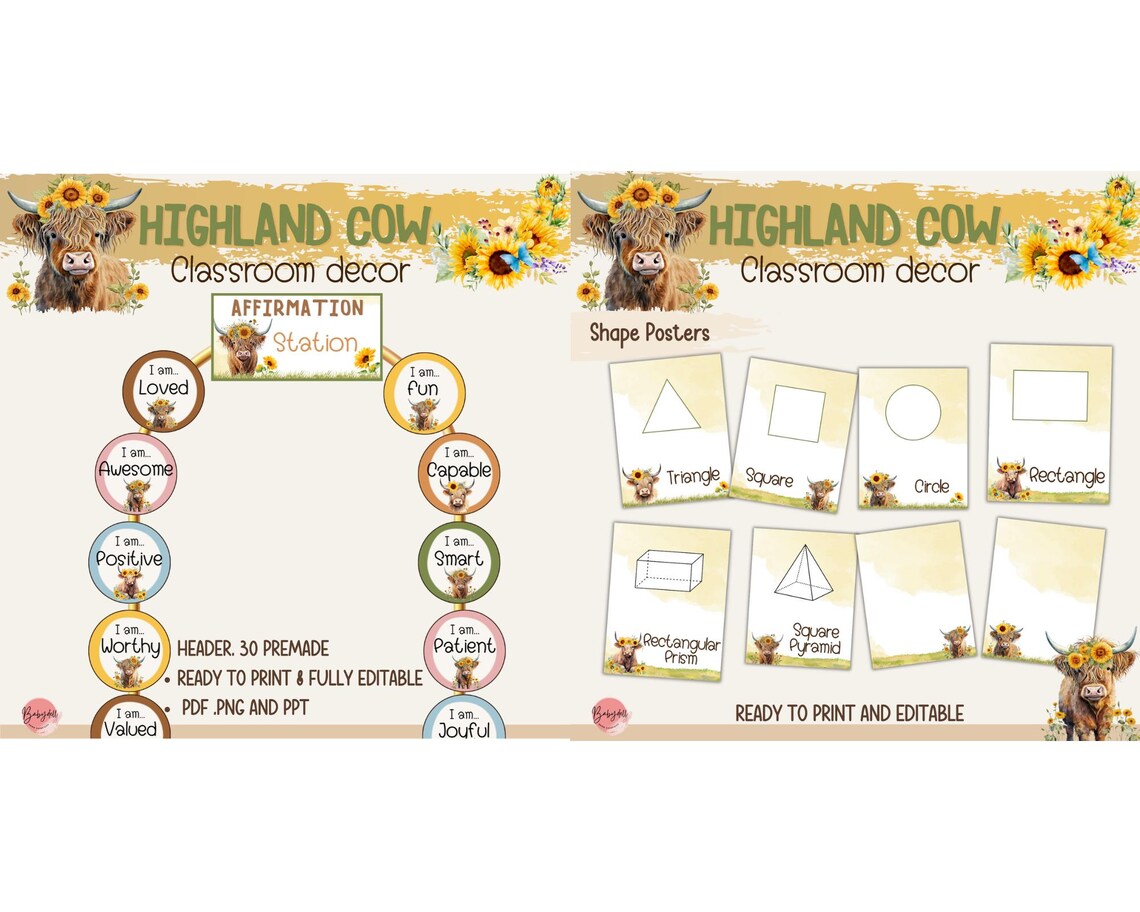 Highland Cow Classroom Decor Bundle: Modern Farmhouse Theme (digital ...