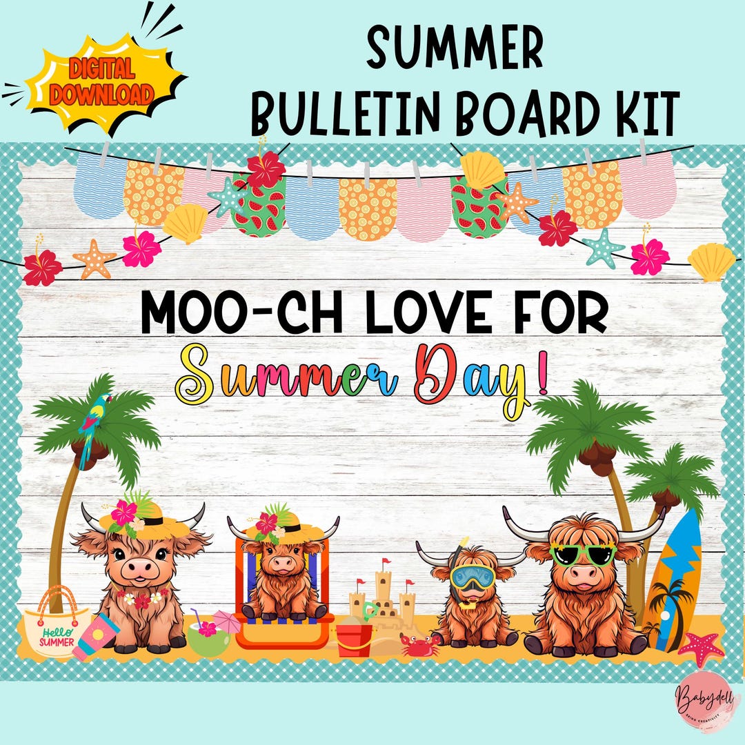 Highland Cow Summer Bulletin Board Kit: Classroom Decor (digital ...