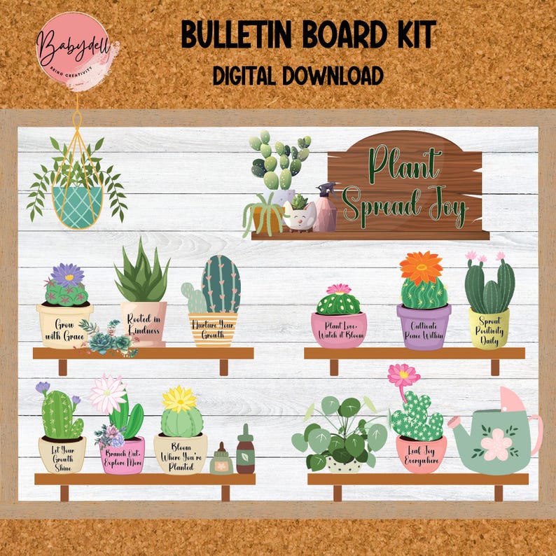 Plants Kindness Classroom Bulletin Board Kit, Printable Cactus Decor ...