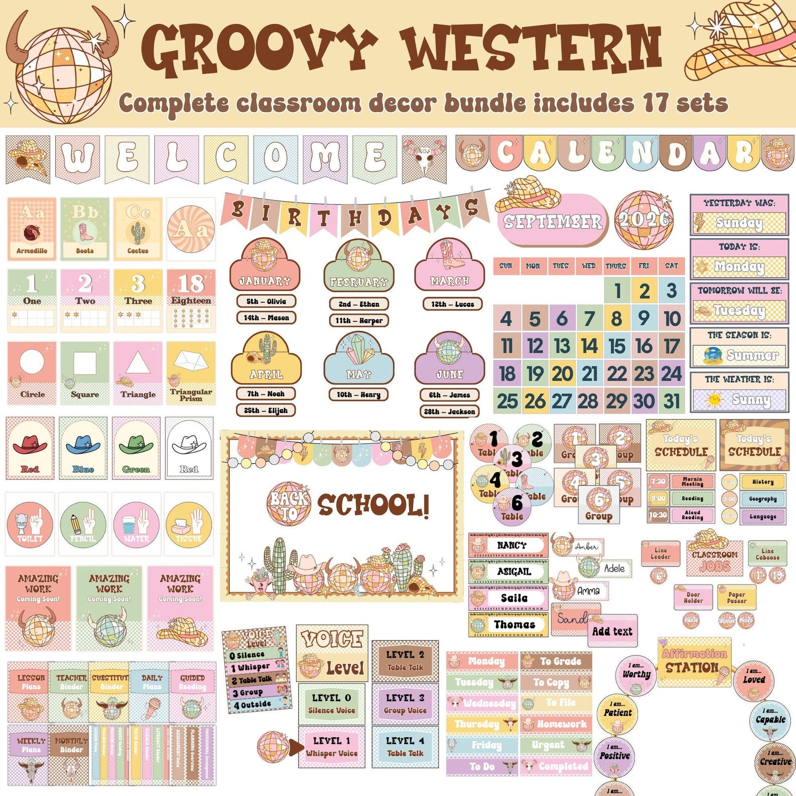 Retro Western Classroom Decor Bundle Disco Cowgirl Theme Printable ...