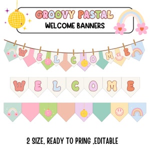 Groovy Pastel Welcome Banner | Editable Bulletin Board Kit & Door Decor ...