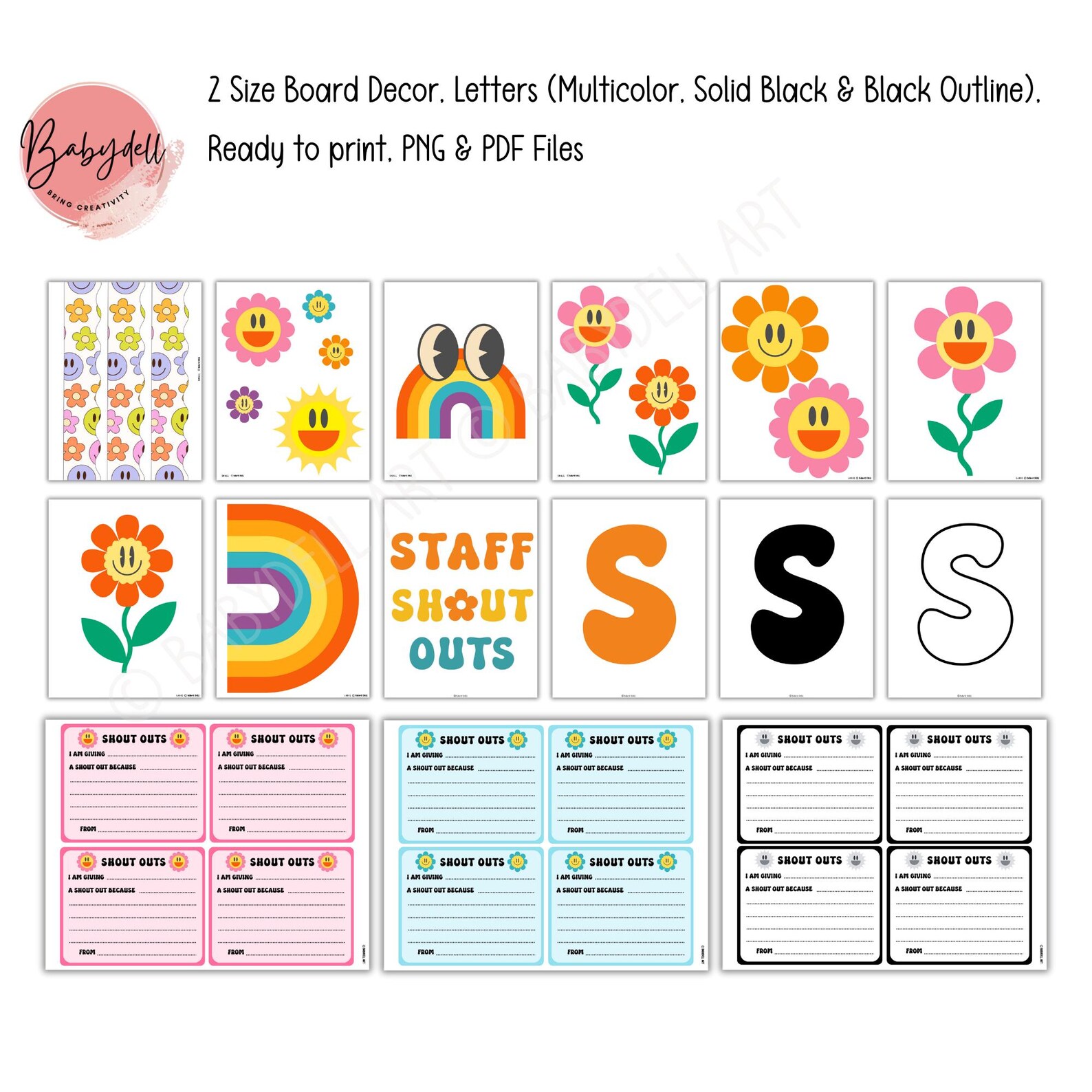 Groovy Staff Shout Out Bulletin Board Kit: Printable Recognition Cards ...