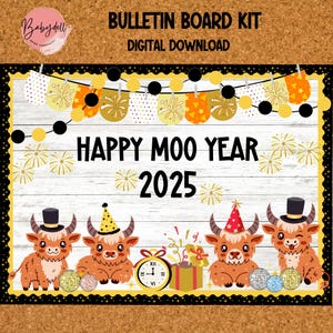 New Year Bulletin Board January Door Decor Classroom Decor Highland Cow ...