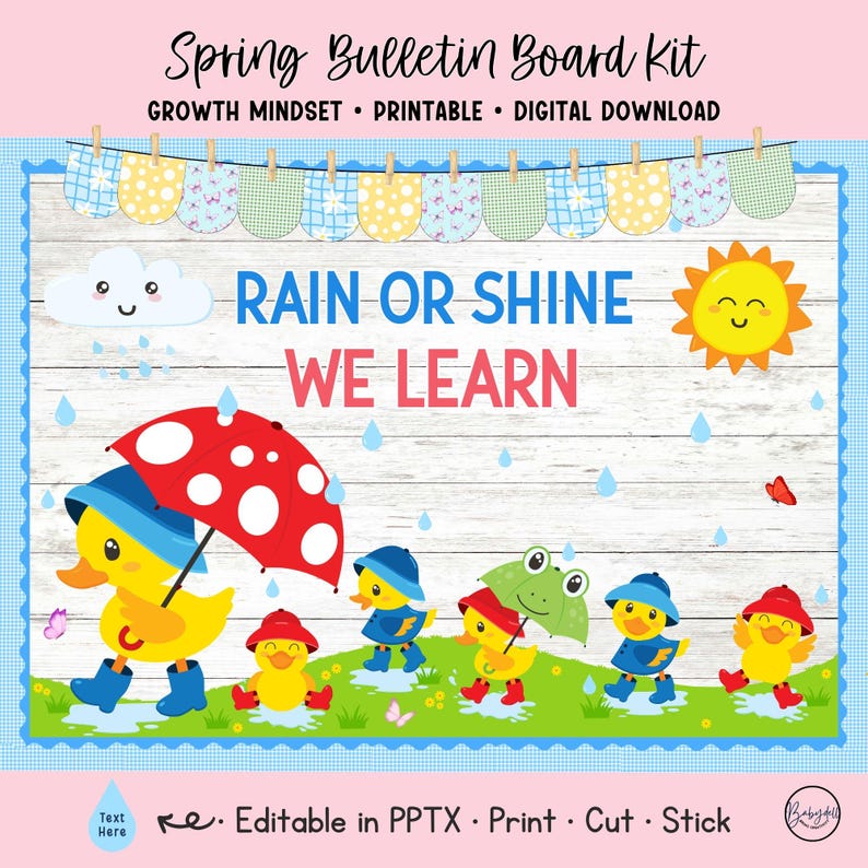 Spring Bulletin Board Kit Growth Mindset Classroom Decor Ducks and Rain ...