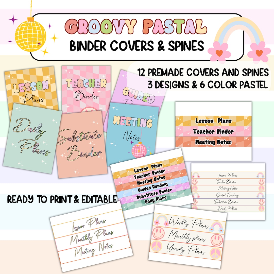 Binder Covers and Spines Groovy Pastel Classroom Decor Editable - Etsy