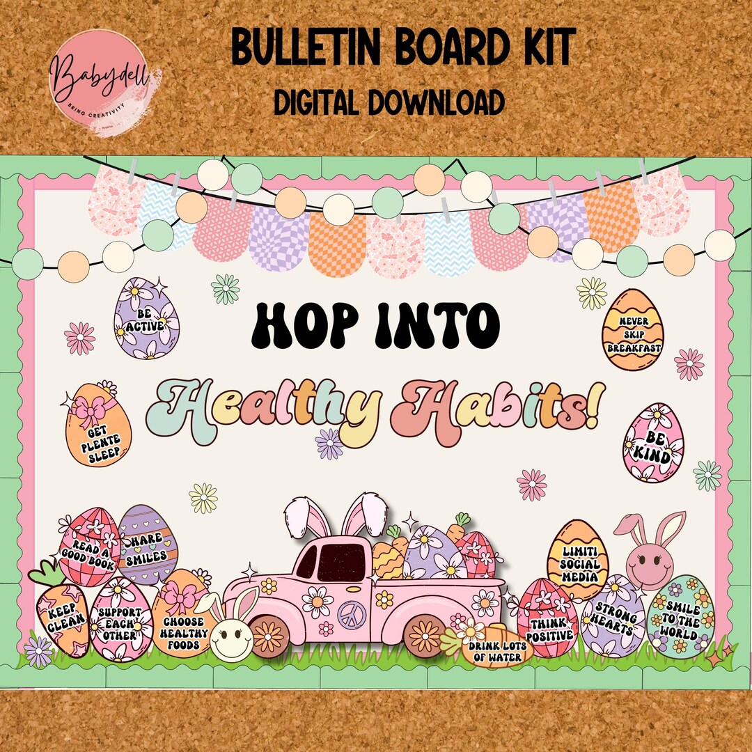 Easter Bulletin Board Kit Groovy Healthy Habits Classroom Decor March ...