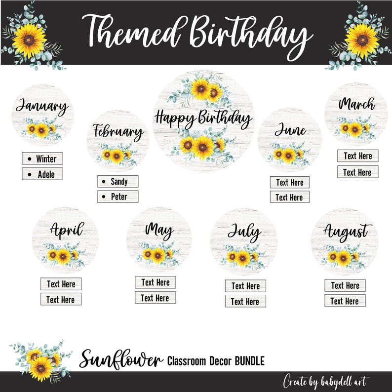 Sunflower Theme Birthday Bulletin Board Birthday Display - Etsy