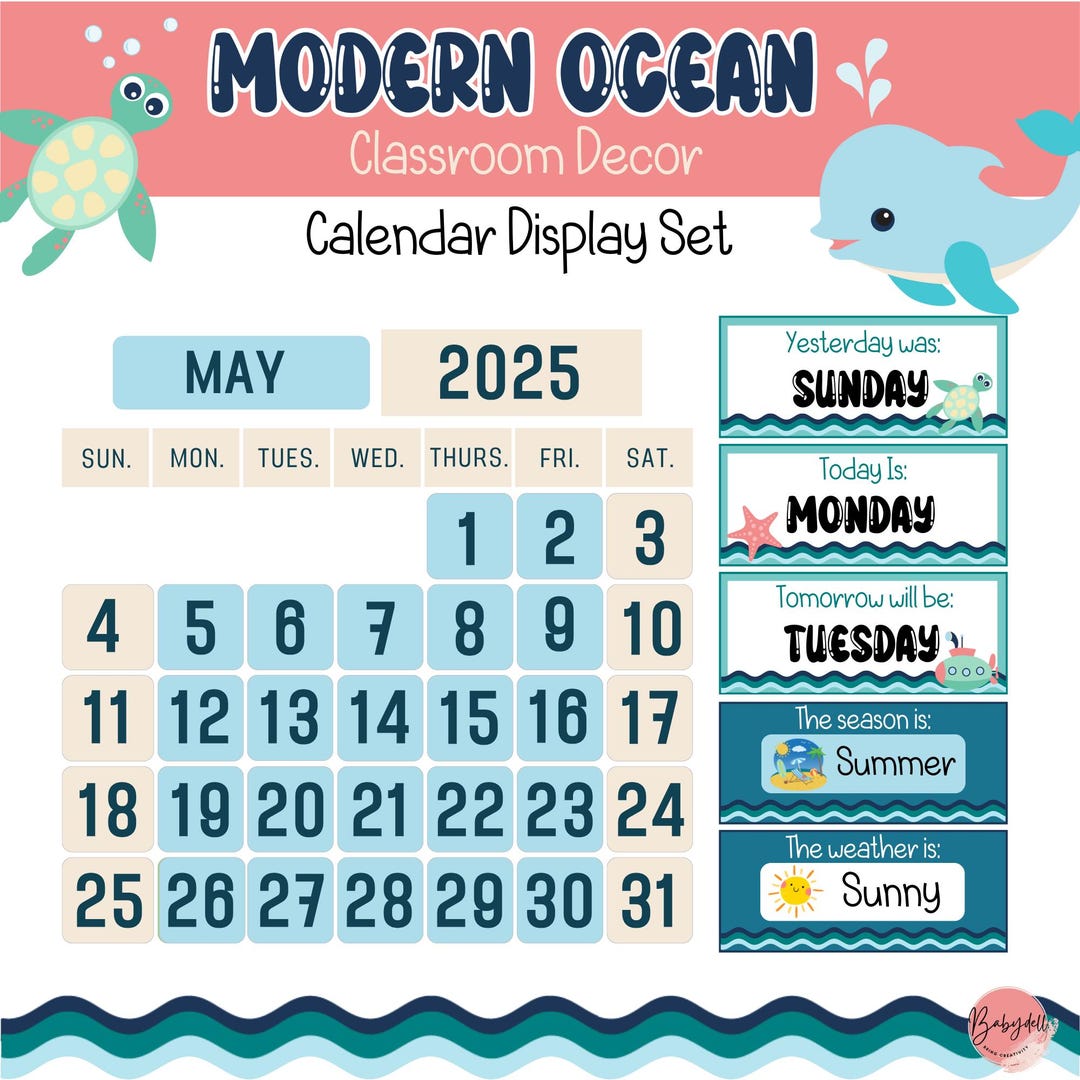 Ocean Classroom Calendar: Weather Display, Under the Sea Decor (digital ...