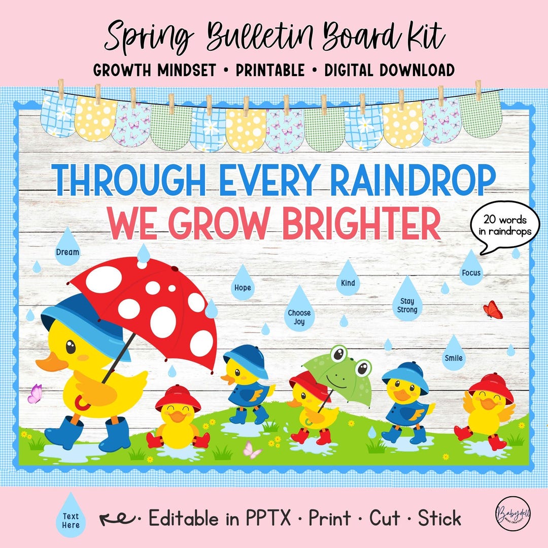 Spring Bulletin Board Kit Growth Mindset Classroom Decor Ducks and Rain ...