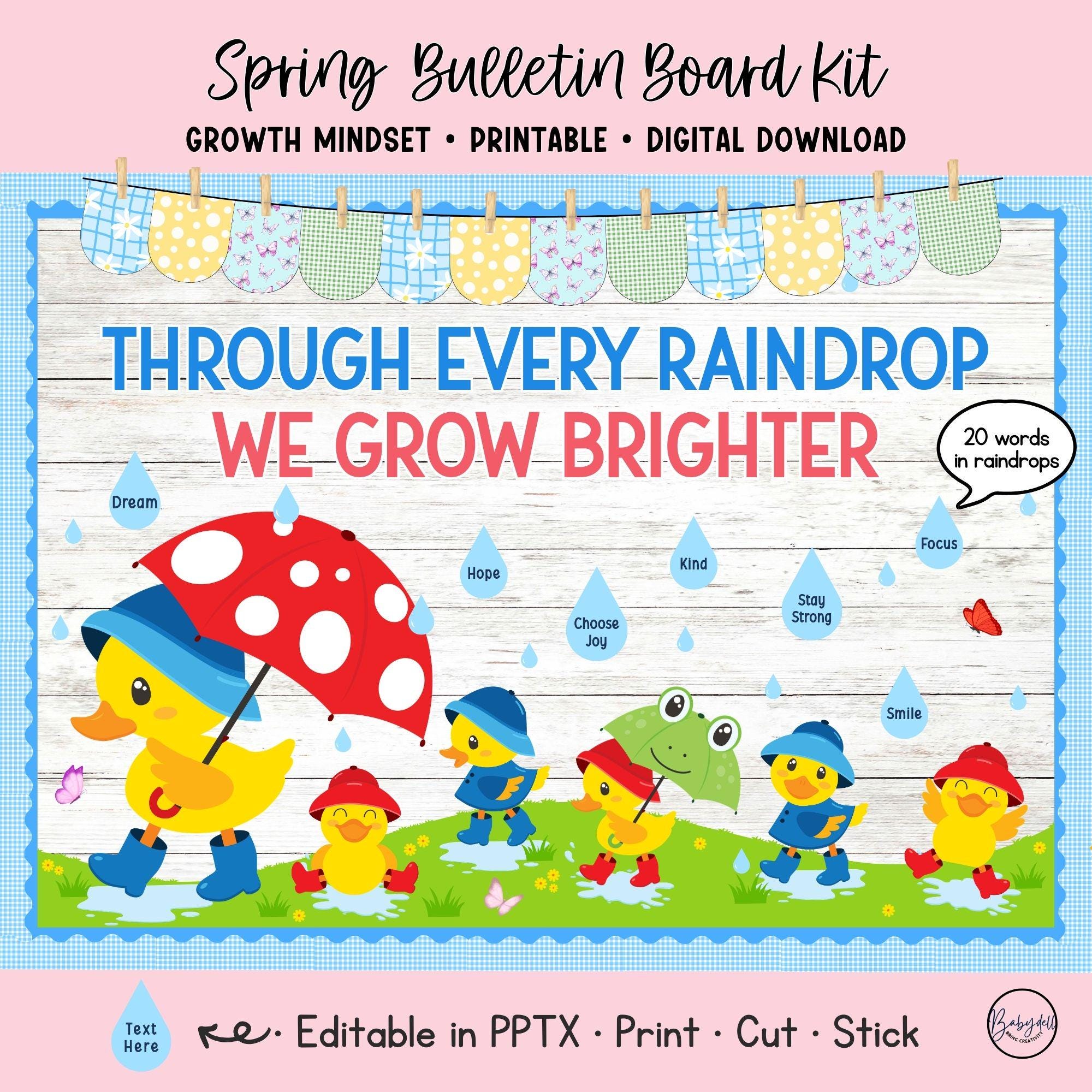 Spring Bulletin Board Kit Growth Mindset Classroom Decor Ducks and Rain ...