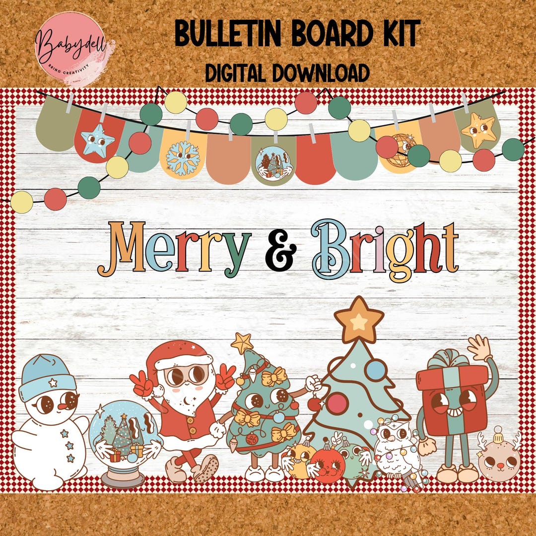 Retro Christmas Bulletin Board for Classroom Winter Door Decor Groovy ...