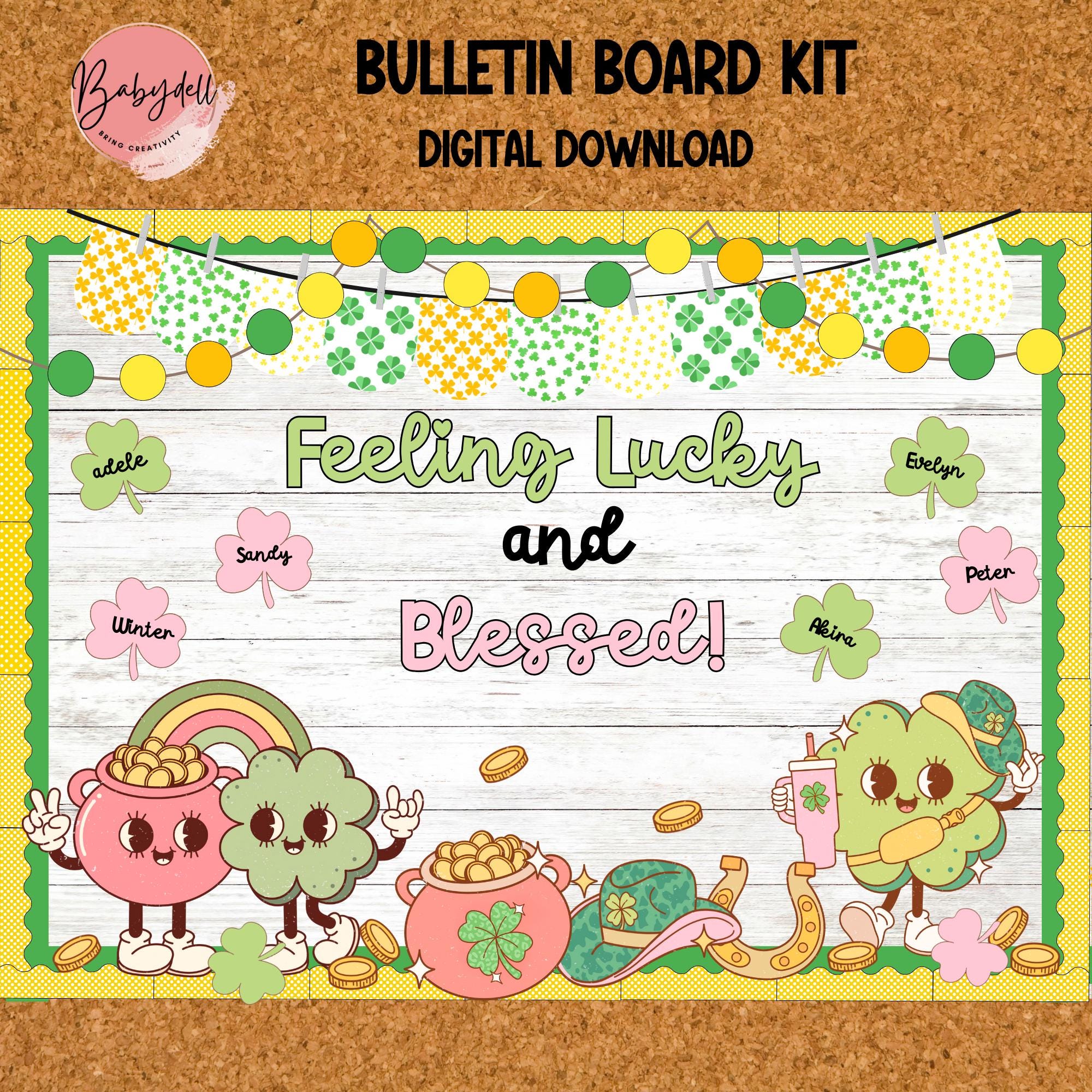 Groovy St Patricks Day Bulletin Board Kit Retro Decor Lucky to Have You ...