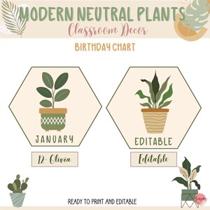 Editable Neutral Plants Birthday Chart | Modern Classroom Decor ...