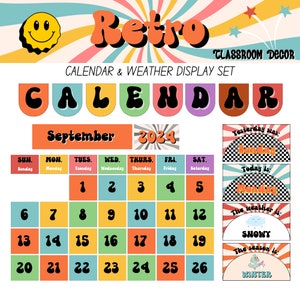 Groovy Classroom Calendar Kit | Editable Weather Chart & Daily Display ...