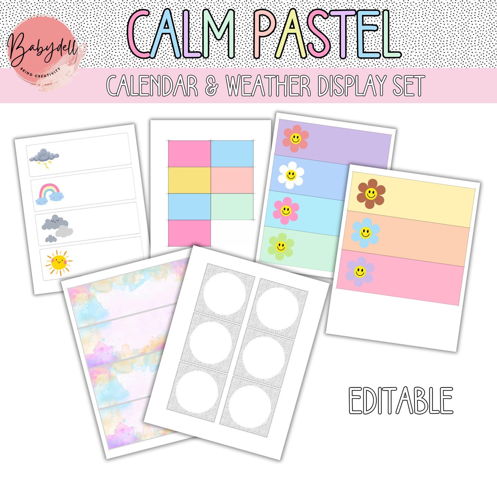 Calm Pastel Classroom Calendar and Weather Chart for Morning Meeting ...