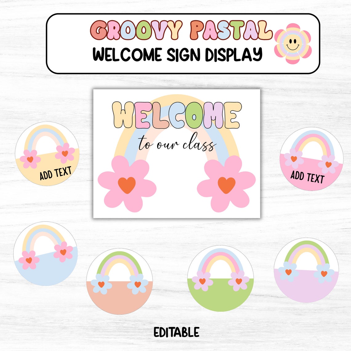 Editable Groovy Pastel Classroom Welcome Sign Customizable Door Decor ...