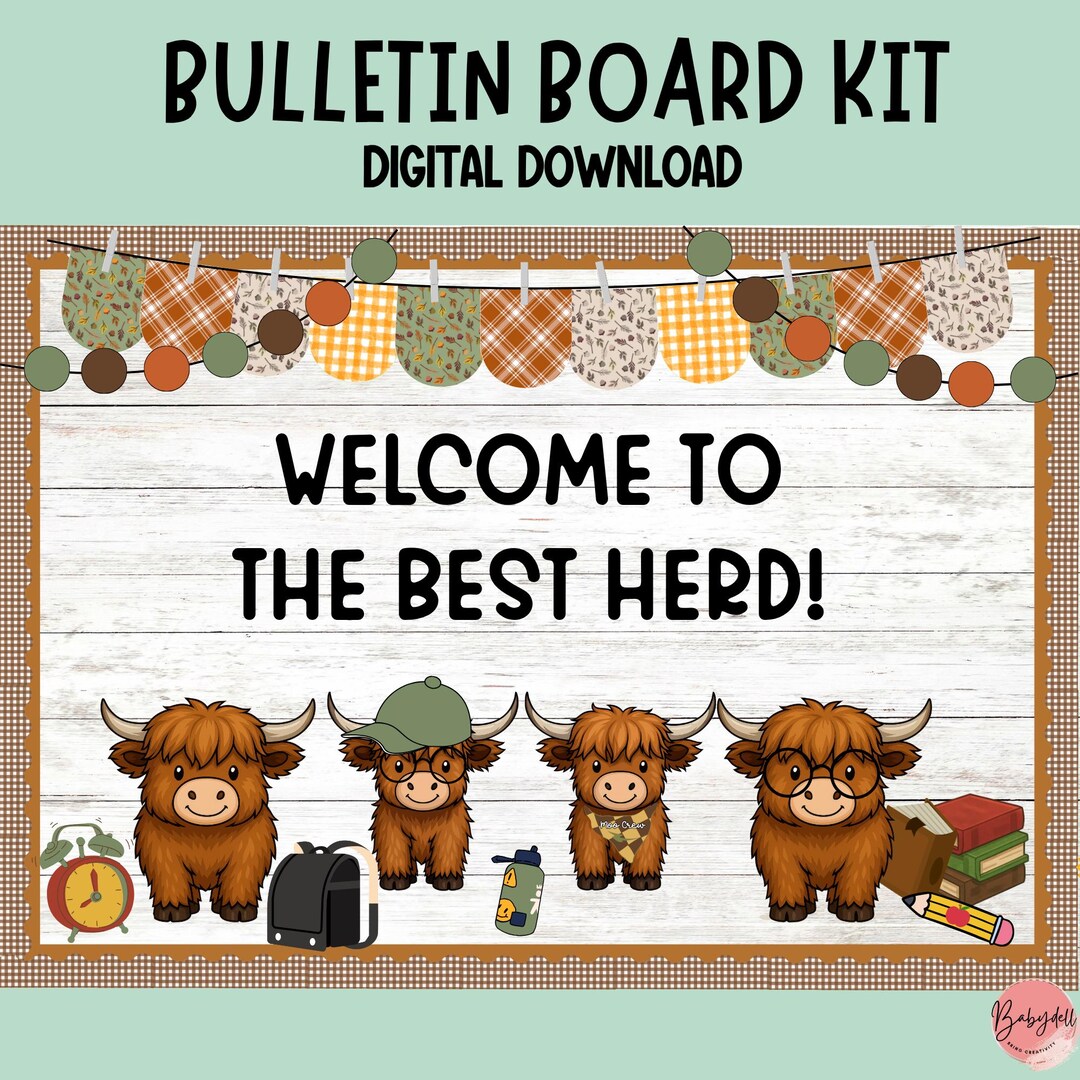 Highland Cow Bulletin Board Kit: Farmhouse Classroom Decor (printable ...