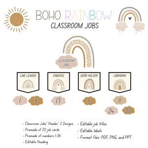 Boho Rainbow Classroom Jobs Display | Editable Job Chart for Students ...
