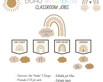 BOHO Rainbow Classroom Jobs Editable - Etsy