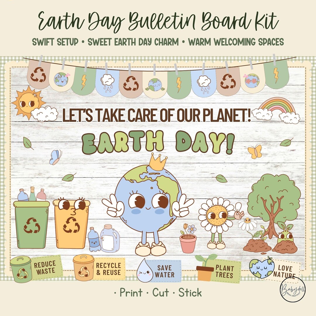 Earth Day Board Kit Groovy Eco Friendly Classroom Decor Spring Science ...