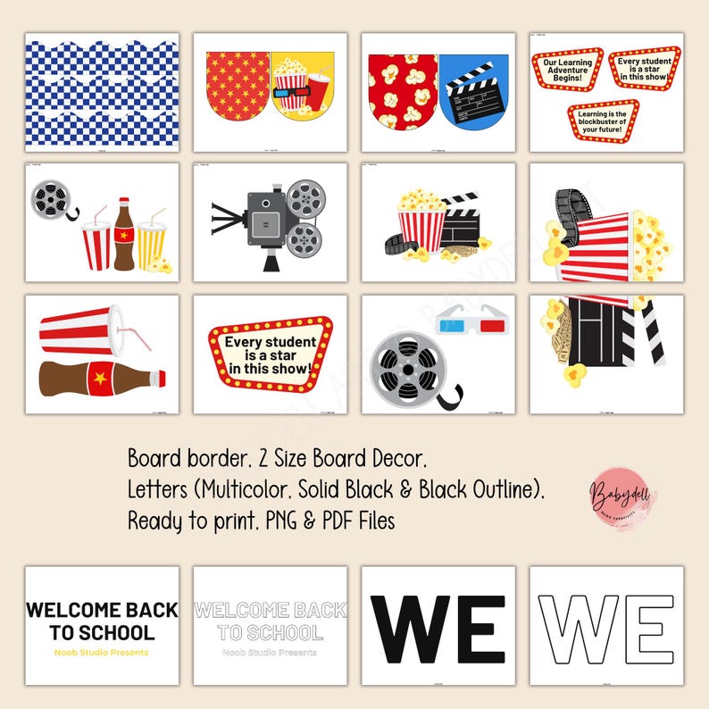 Movie Theme Bulletin Board Kit: Hollywood Classroom Decor (editable ...