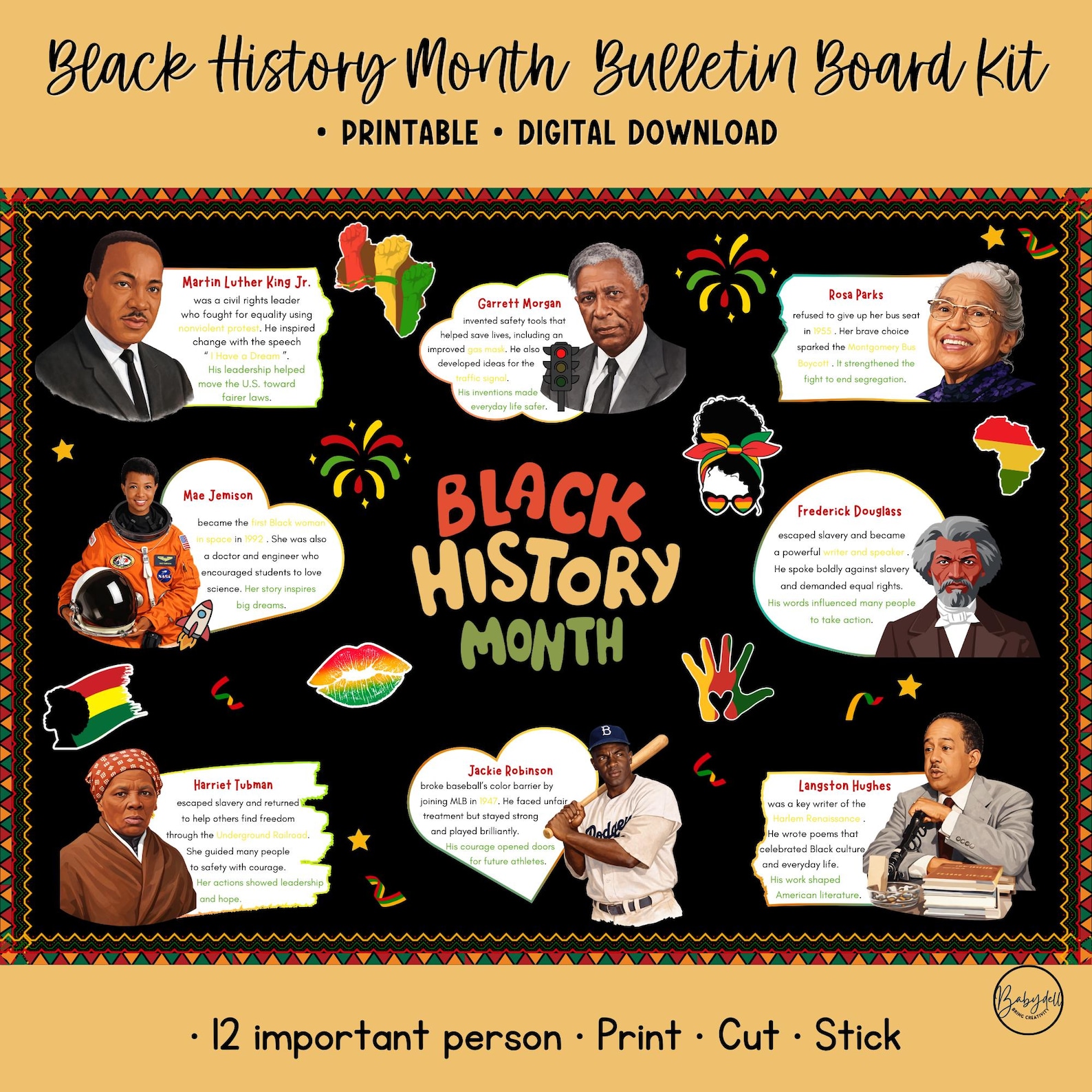 Black History Month Bulletin Board Kit 12 Important Figures Classroom ...
