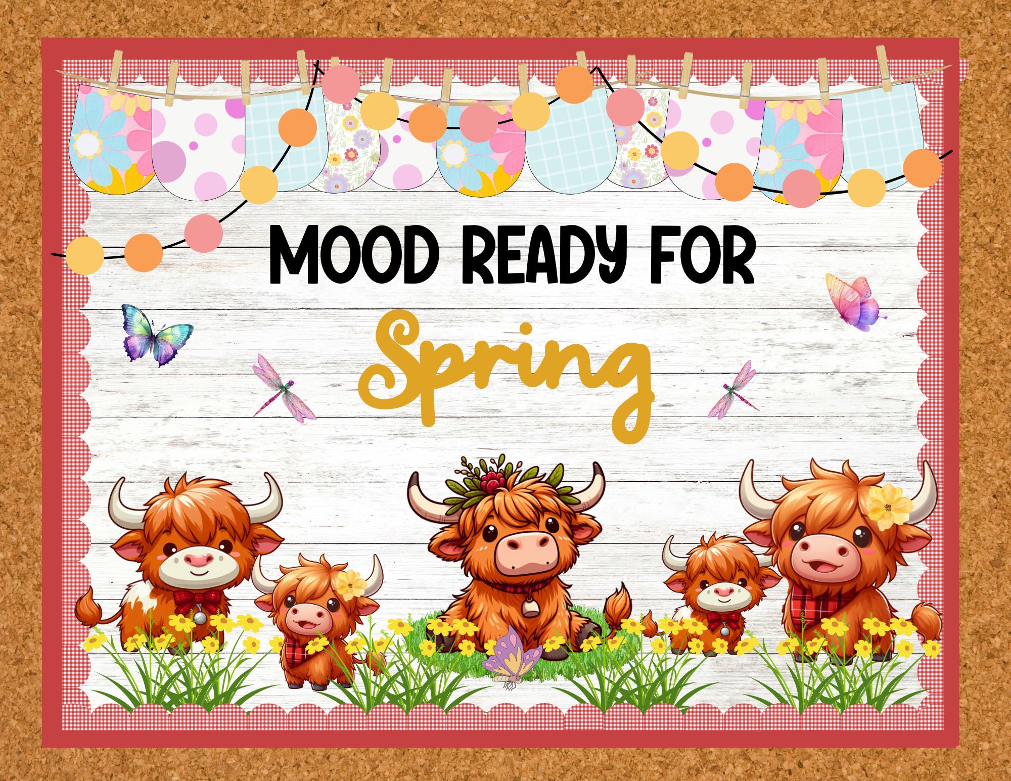 Highland Cow Spring Bulletin Board Kit Reading Bulletin Board Spring ...