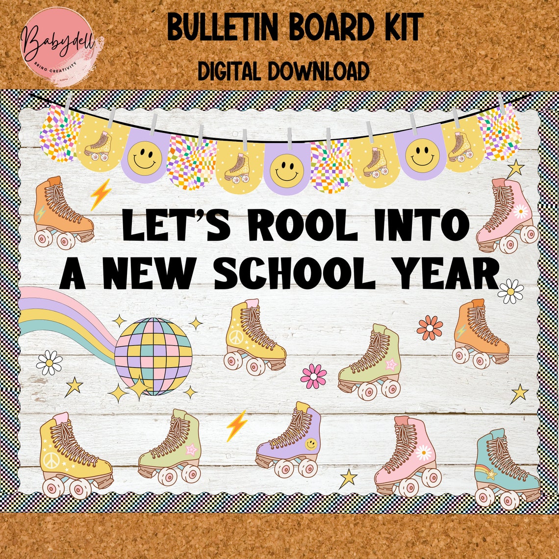 Retro Roller Skate Bulletin Board Kit: Groovy Disco Decor (printable ...