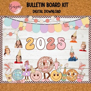 Retro New Year Bulletin Board Kit | Groovy Holiday Classroom Decor ...