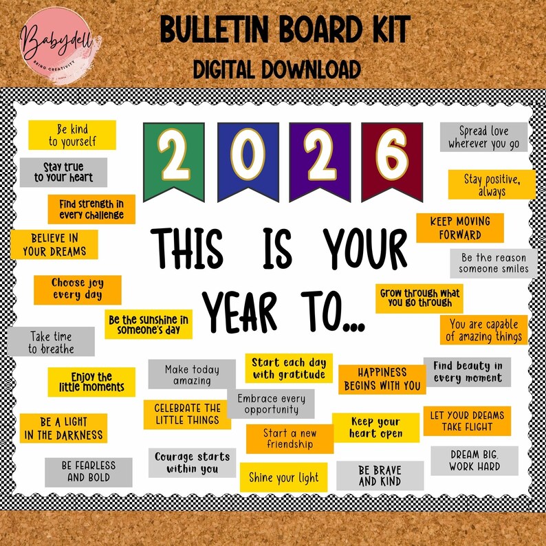 2026 New Year Bulletin Board Kit: Motivational Classroom Decor ...