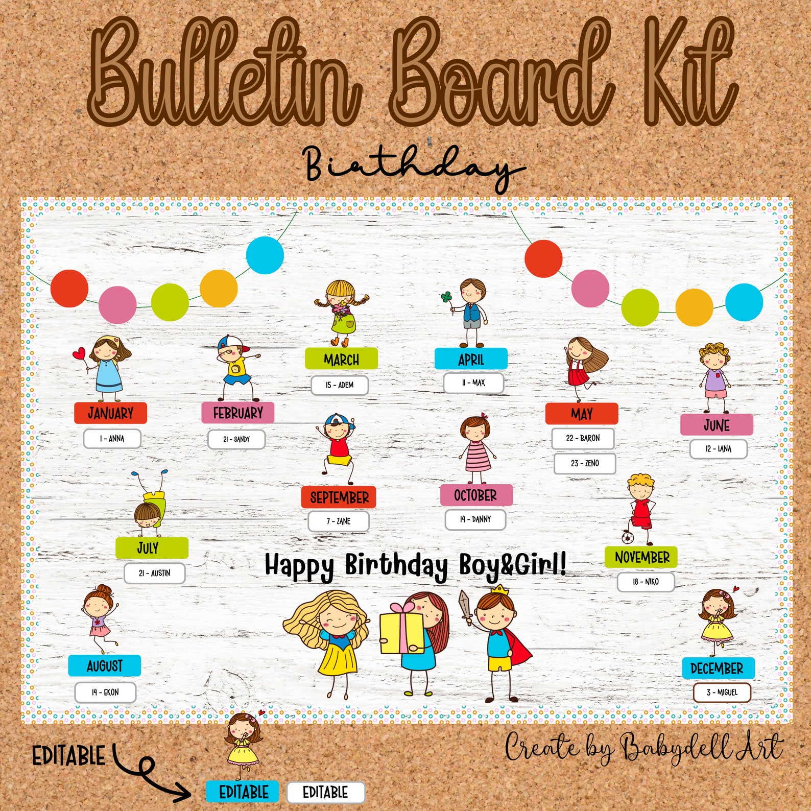 Birthday Display Bulletin Board Editable Fruit Gnome Classroom Decor - Etsy